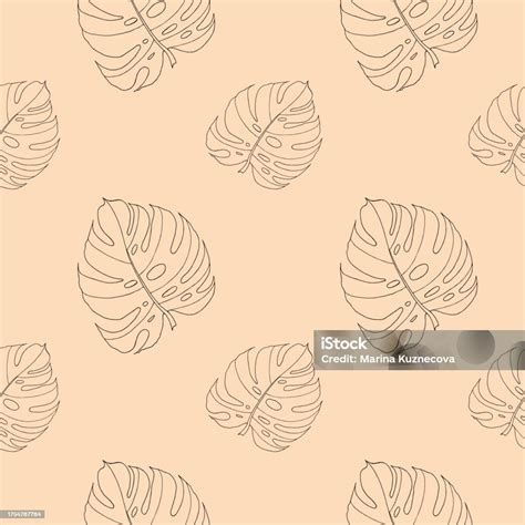 몬스테라 잎이 있는 매끄러운 패턴 벡터 손으로 그린 인쇄 직물 섬유 배경 배경 화면 검은색에 대한 스톡 벡터 아트 및 기타 이미지 검은색 그리기 꽃 식물 Istock