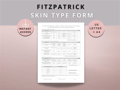 Fitzpatrick Skin Type Form Questionnaire Esthetician Skin Type Analysis Scale Evaluation Test