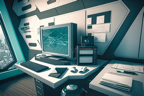 Futuristic Workspace Digital Art Style Generative Ai Stock Illustration Illustration Of