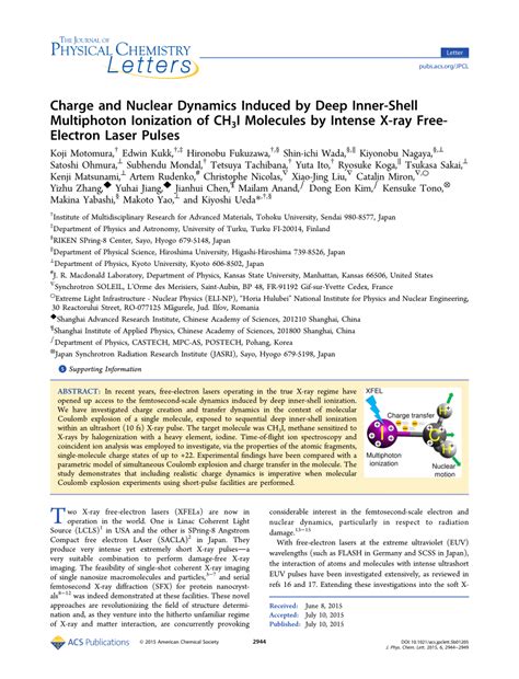 Pdf Charge And Nuclear Dynamics Induced By Deep Inner Shell Multiphoton Ionization Of Ch3i
