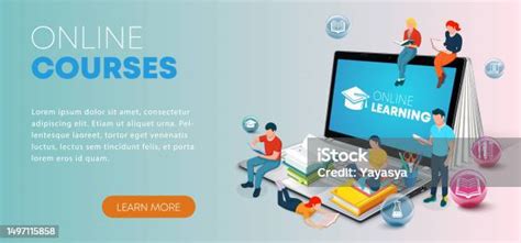 현대 디자인의 온라인 교육 개념 노트북에 앉아 책을 읽는 사람들이 있는 랜딩 페이지 템플릿입니다 교육 과정 튜토리얼 강의 웹 배너 인포그래픽 웹 사이트에 대한 벡터