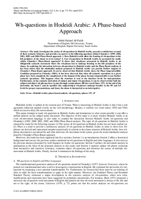 Pdf Wh Questions In Hodeidi Arabic A Phase Based Approach