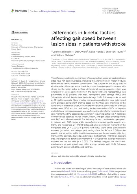 Pdf Differences In Kinetic Factors Affecting Gait Speed Between Lesion Sides In Patients With