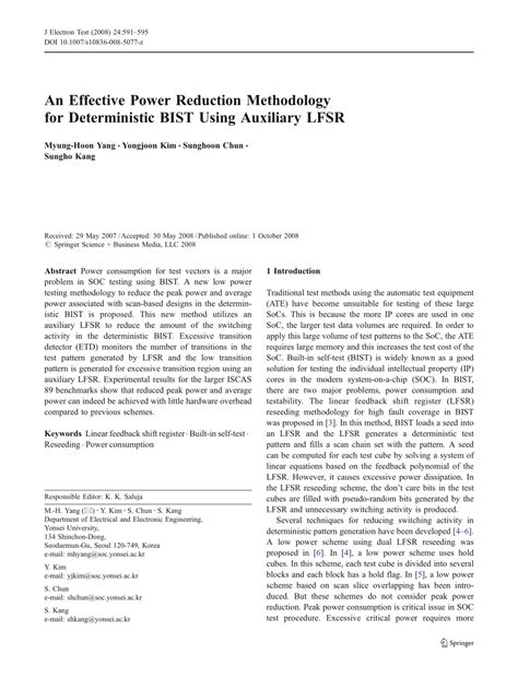 Pdf An Effective Power Reduction Methodology For Deterministic Bist Using Auxiliary Lfsr