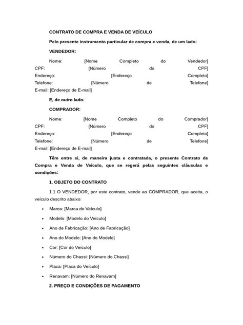 Contrato De Compra E Venda De Veículo Pdf