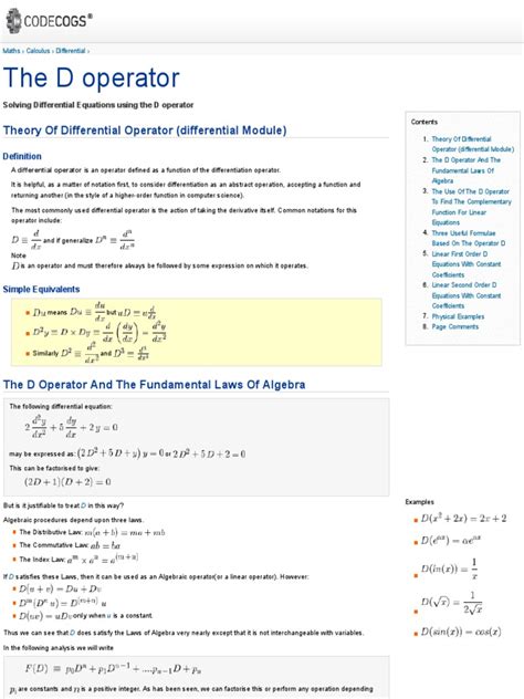 The D Operator Differential Calculus Maths Reference With Worked