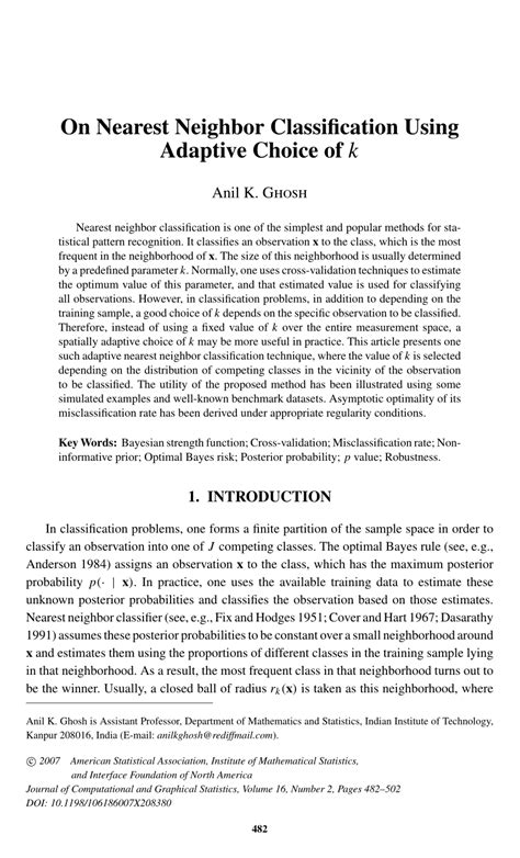Pdf On Nearest Neighbor Classification Using Adaptive Choice Of K