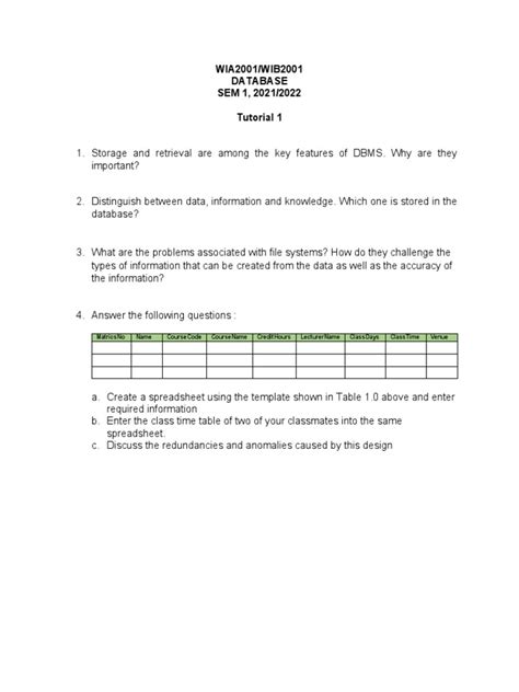 Tutorial Week 2 Introduction To Database Pdf