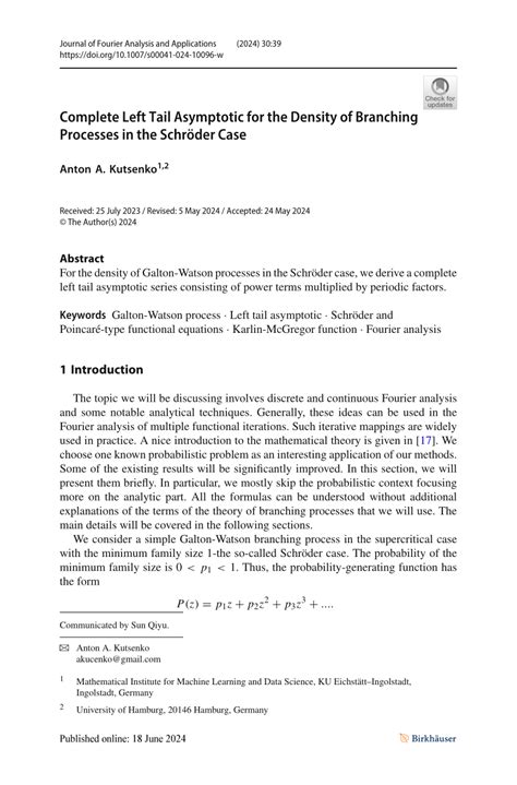 Pdf Complete Left Tail Asymptotic For The Density Of Branching Processes In The Schröder Case
