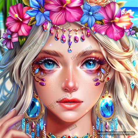 Ai创作图数字美女插画 写实唯美插画 插画 细腻精致时尚卡通风格 民族女孩原创插画 玄幻奇幻时尚插画 Cg插画 欧美插画 Poly风格 丛林鲜花公主 美妆少女美妆造型 时尚奇幻插画 民族女孩