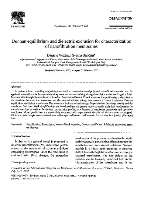 Pdf Donnan Equilibrium And Dielectric Exclusion For Characterization Of Nanofiltration