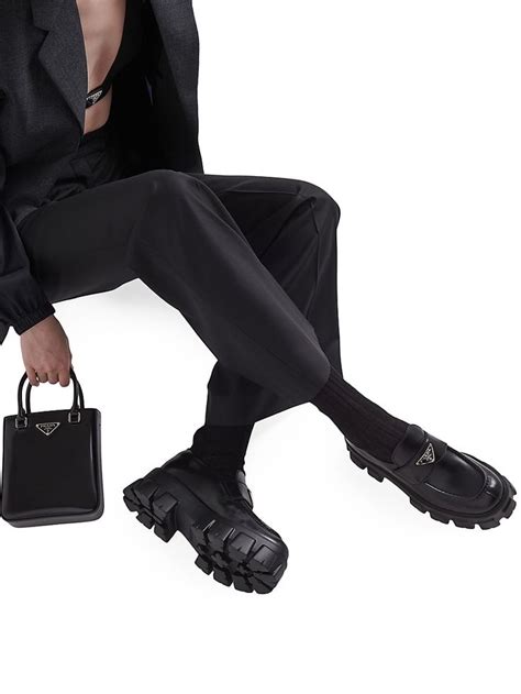 Prada Brushed Leather Monolith Loafers Black Prada Monolith Loafers