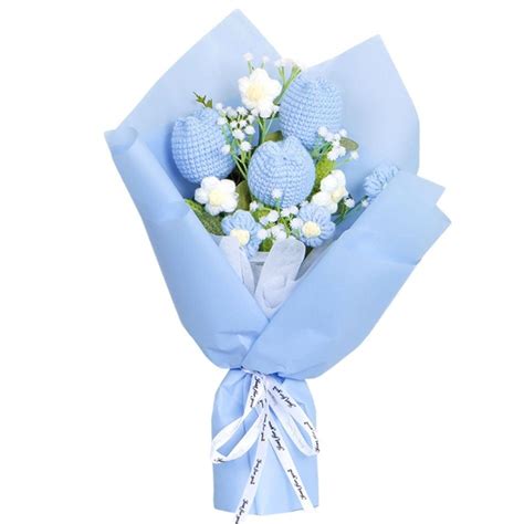 12 Bulk Blue Crochet Flowers Fathers Day Bouquets Blue Fat Tulip And