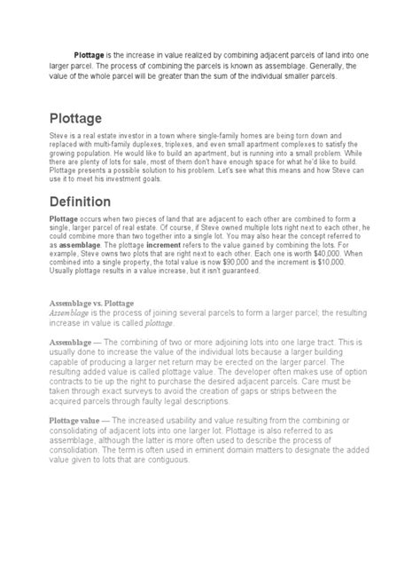 Assemblage And Plottage Value For Real Estate Development Pdf Land