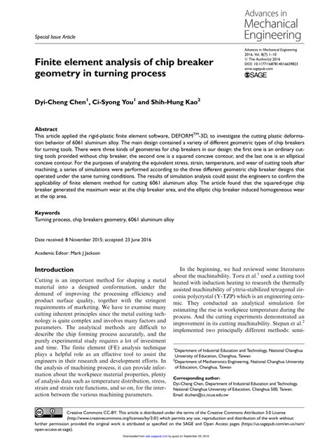 Pdf Finite Element Analysis Of Chip Breaker Geometry In Turning Process