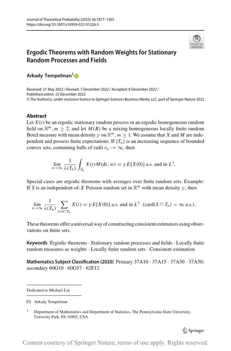 Ergodic Theorems With Random Weights For Stationary Random Processes
