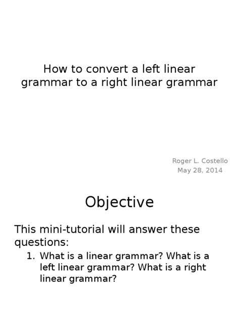 How To Convert A Left Linear Grammar To A Right Linear Grammar Pptx