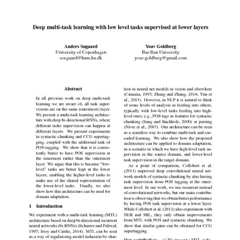 Deep Multi Task Learning With Low Level Tasks Supervised At Lower Layers Acl Anthology