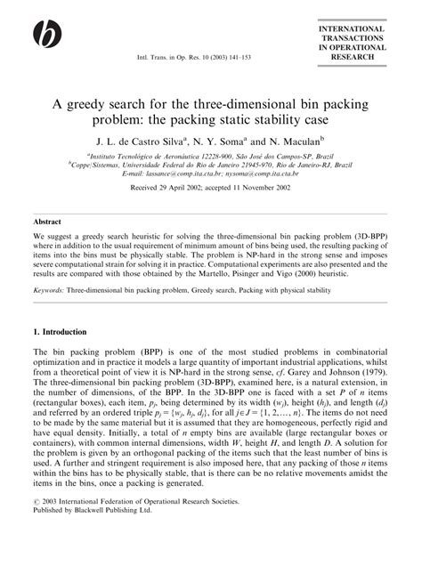 pdf a greedy search for the three dimensional bin packing problem