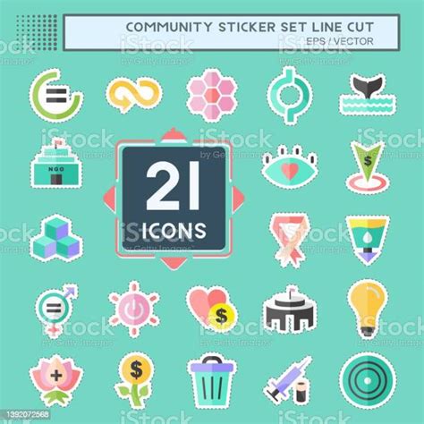 커뮤니티 스티커 라인 컷 세트 교육 기호에 적합합니다 편집 가능한 간단한 디자인 디자인 템플릿 벡터 간단한 기호 그림 고급에
