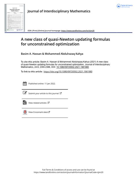 A New Class Of Quasi Newton Updating Formulas For Unconstrained
