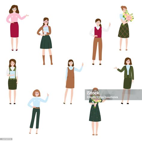 다른 포즈 세트에서 우아한 여성 세트 플랫 만화 스타일의 래스터 일러스트레이션 드레스에 대한 스톡 벡터 아트 및 기타 이미지