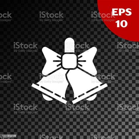 투명 한 어두운 배경에 고립 된 화이트 메리 크리스마스 울리는 벨 아이콘입니다 알람 기호 서비스 벨 핸드 벨 기호 알림 벡터 일러스트레이션 기민에 대한 스톡 벡터 아트 및