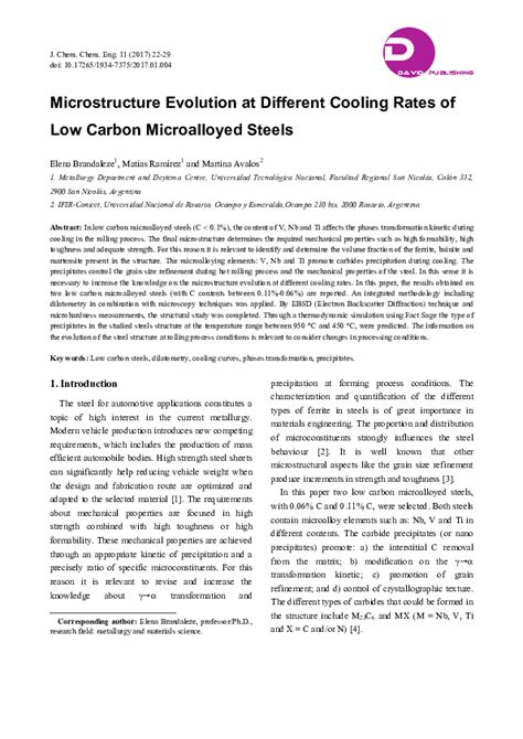 Pdf Microstructure Evolution At Different Cooling Rates Of Low Carbon Microalloyed Steels
