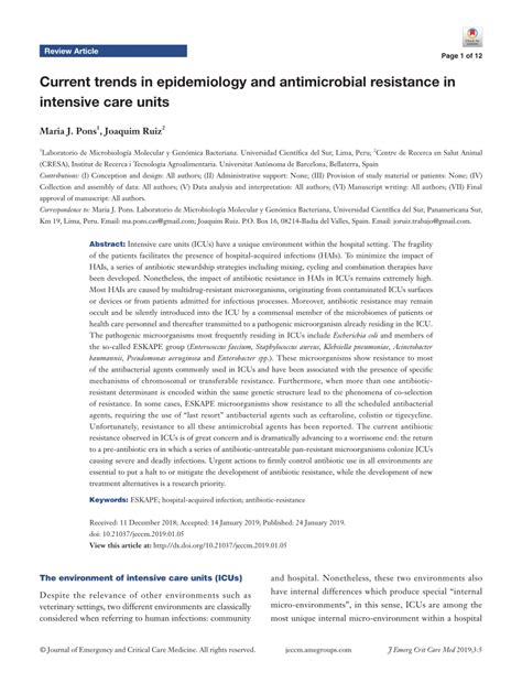 Pdf Current Trends In Epidemiology And Antimicrobial Resistance In