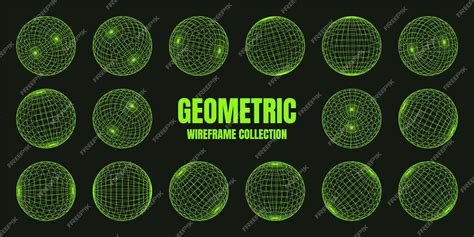 Premium Vector Wireframe Shapes Lined Sphere Perspective Mesh D Grid Low Poly Geometric