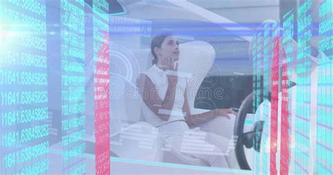 Animation Of Biometric Fingerprint And Data Processing Over Woman In