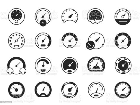 속도계 검은 색 아이콘 속도 대시 보드 게이지 기호 플랫 장치 업로드 및 다운로드 표시기 벡터 세트 0명에 대한 스톡 벡터 아트 및 기타 이미지 Istock