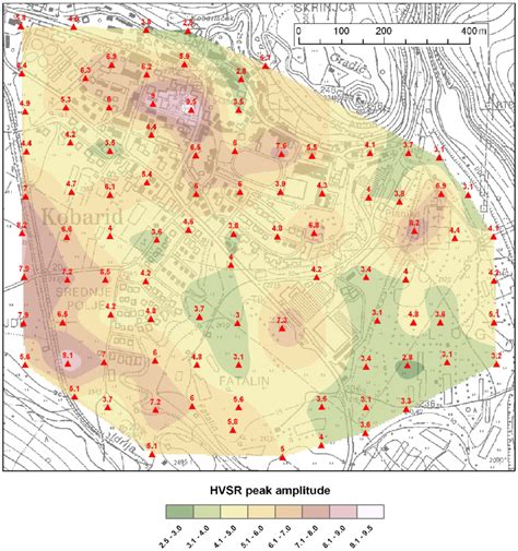 Map Of Microtremor Hvsr Peak Amplitudes Red Labels Indicate Peak
