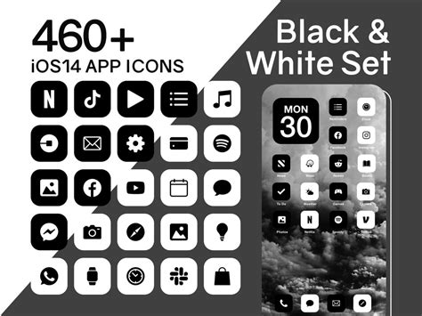 Ios Black White App Icons Set 460 Black White Minimal Ios 14 Modern Icon Pack Etsy