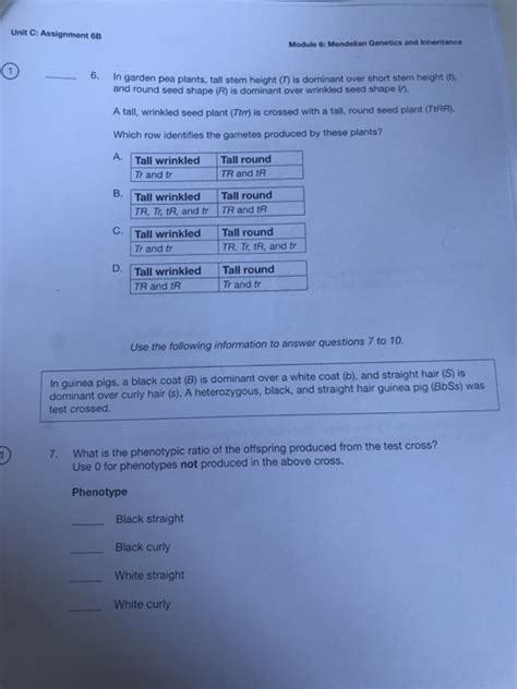 solved unit c assignment 68 module 6 mendelian genetics