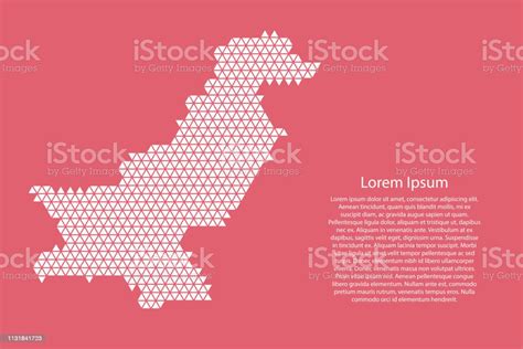 파키스탄 지도 배너 포스터 인사말 카드에 대 한 노드와 핑크 산호 색상 배경에 기하학적 패턴을 반복 흰색 삼각형에서 추상적 인