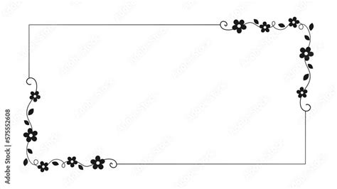Floral Rectangle Frame Hand Drawn Line Border Leaves And Flowers