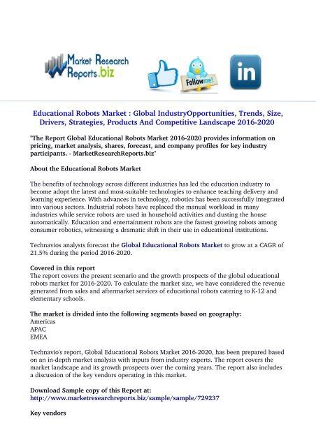 Global Educational Robots Market 2016 2020