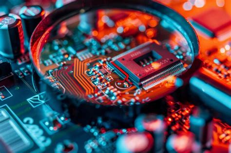 Premium Photo Detailed Close Up Of Computer Microchips Under Magnifying Glass With Space For