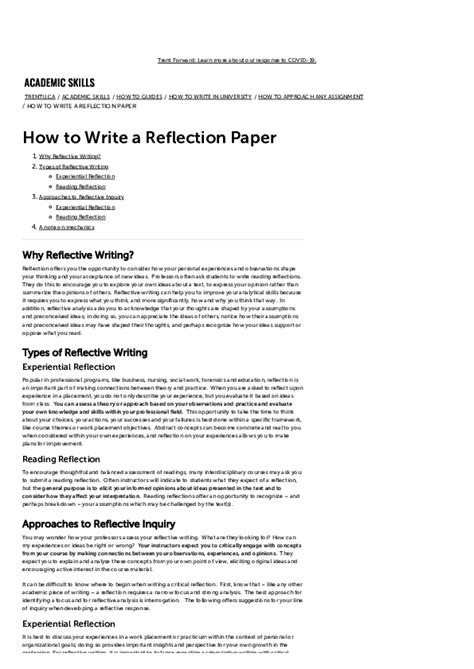 Pdf How To Write A Reflection Paper Academic Skills Trent University
