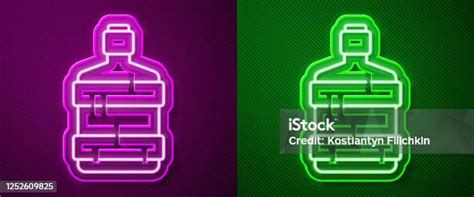 보라색과 녹색 배경에 고립 된 깨끗한 물 아이콘과 빛나는 네온 라인 큰 병 쿨러플라스틱 용기 벡터 일러스트레이션 0명에 대한 스톡 벡터 아트 및 기타 이미지 Istock