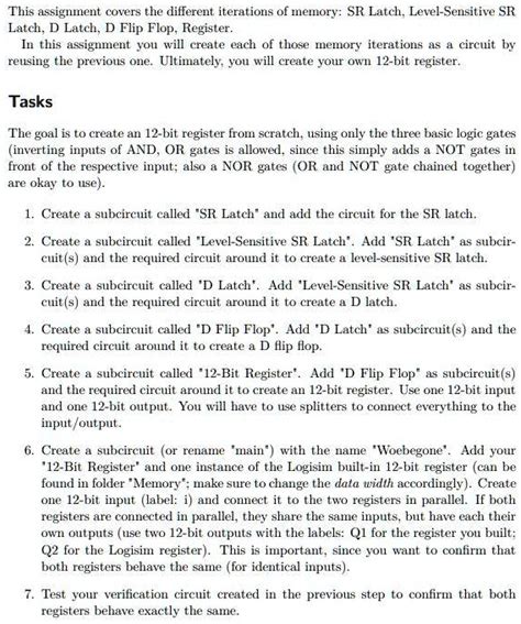Solved This Assignment Covers The Different Iterations Of Memory Sr Latch Level Sensitive Sr