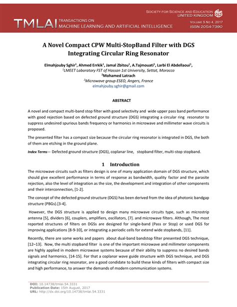 Pdf A Novel Compact Cpw Multi Stopband Filter With Dgs Integrating Circular Ring Resonator