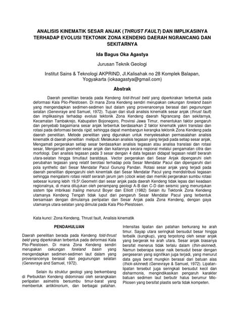 Analisis Kinematik Sesar Anjak Thrust Fault Dan Implikasinya Terhadap