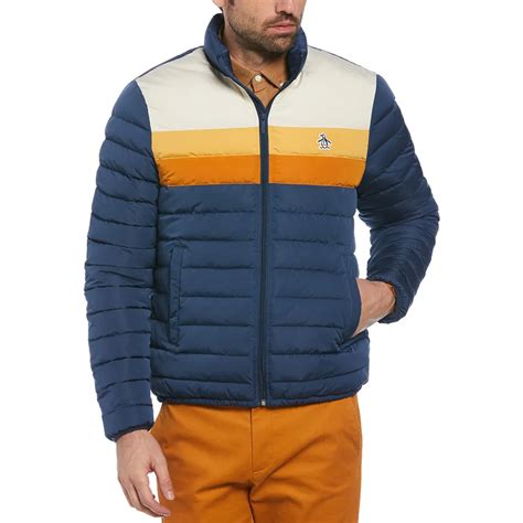 Original Penguin Lightweight Faux Down Colorblock Puffer Jacket Blue