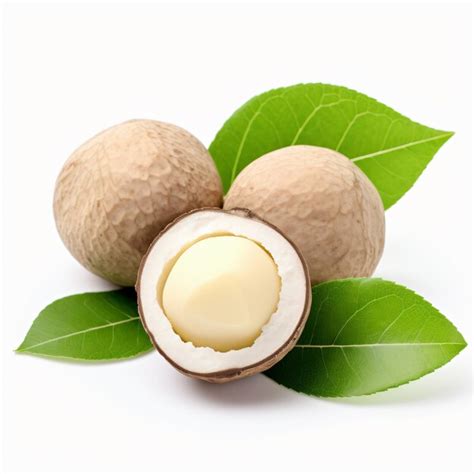 Premium Ai Image Macadamia Kernel With Leaves Isolated On White