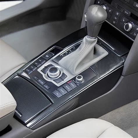 자동차 스타일링용 기어 패널 장식 커버 아우디 A6 C5 C6 용 공기 배출구 스티커 트림 탄소 섬유 스테인레스 스틸 열쇠 구멍 데칼인테리어 모울딩