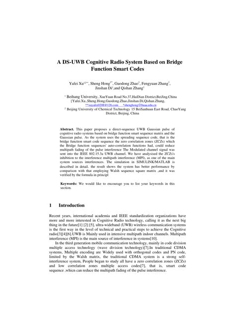 pdf a ds uwb cognitive radio system based on bridge function smart codes