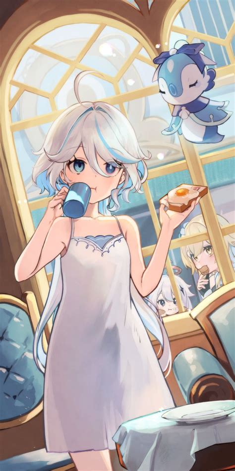 Lumine Furina Paimon And Surintendante Chevalmarin Genshin Impact Drawn By Yu Ri