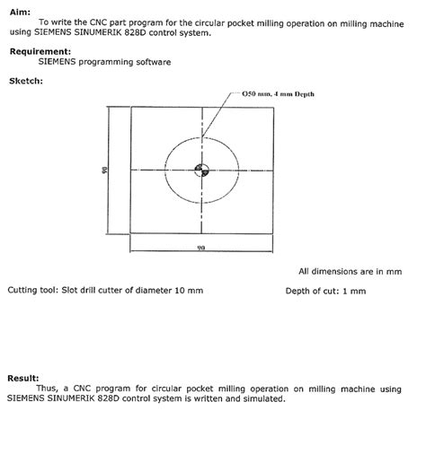 Solved Aim To Write The Cnc Part Program For The Circular Pocket Milling Operation On A
